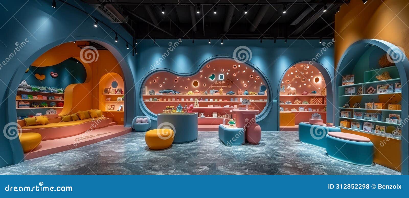 Whimsical Toy Store with Magical Displays and Interactive Zones Stock ...