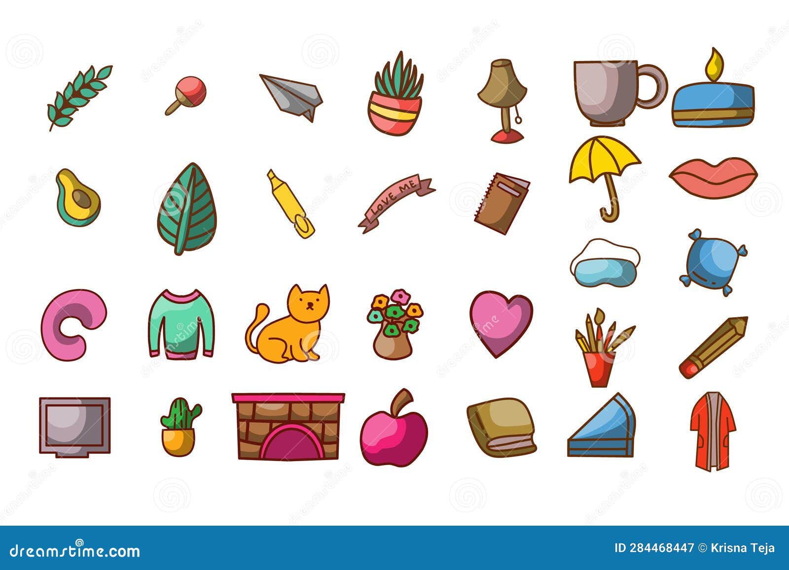 Whimsical Vector Hand Draw Doodle Icon Set Stock Vector - Illustration ...