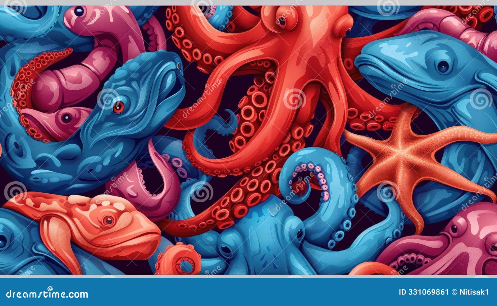 Whimsical Vector Illustration of Imaginary Sea Creatures Stock ...