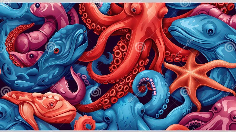 Whimsical Vector Illustration of Imaginary Sea Creatures Stock ...