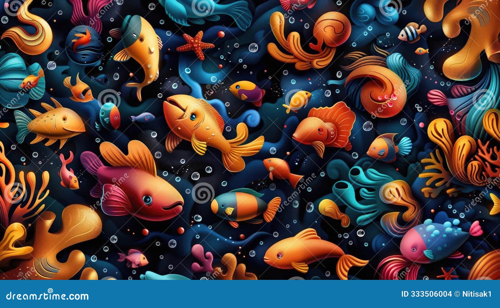 Whimsical Vector Illustration of Imaginary Sea Creatures Stock ...