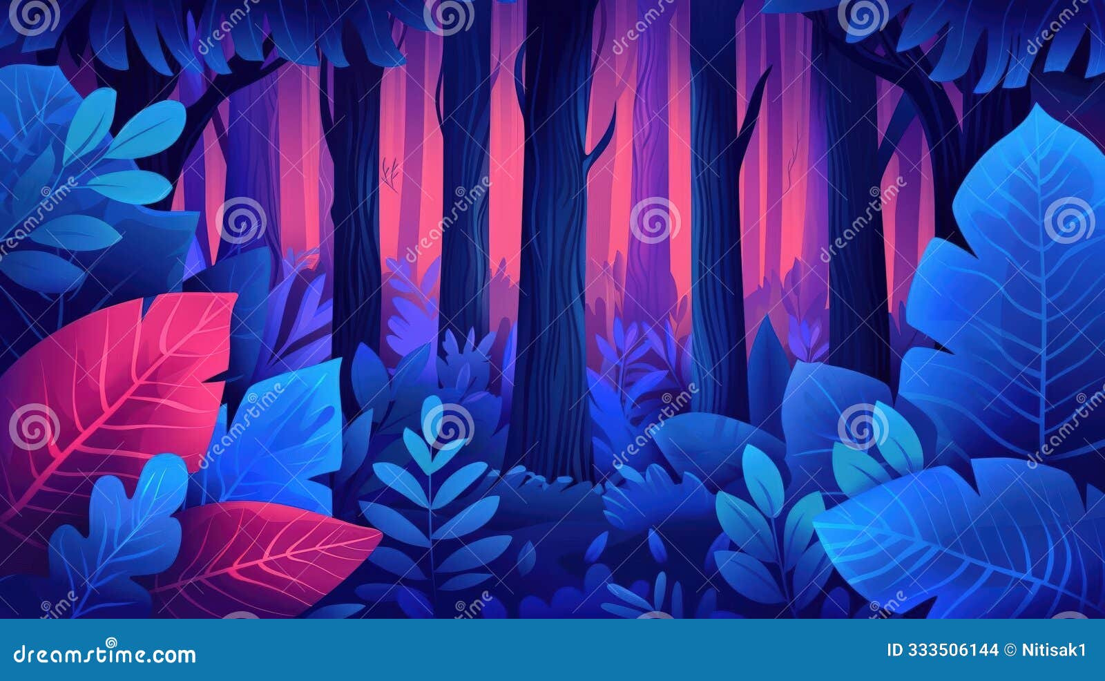 Whimsical Vector Illustration of Magical Forest Stock Illustration ...