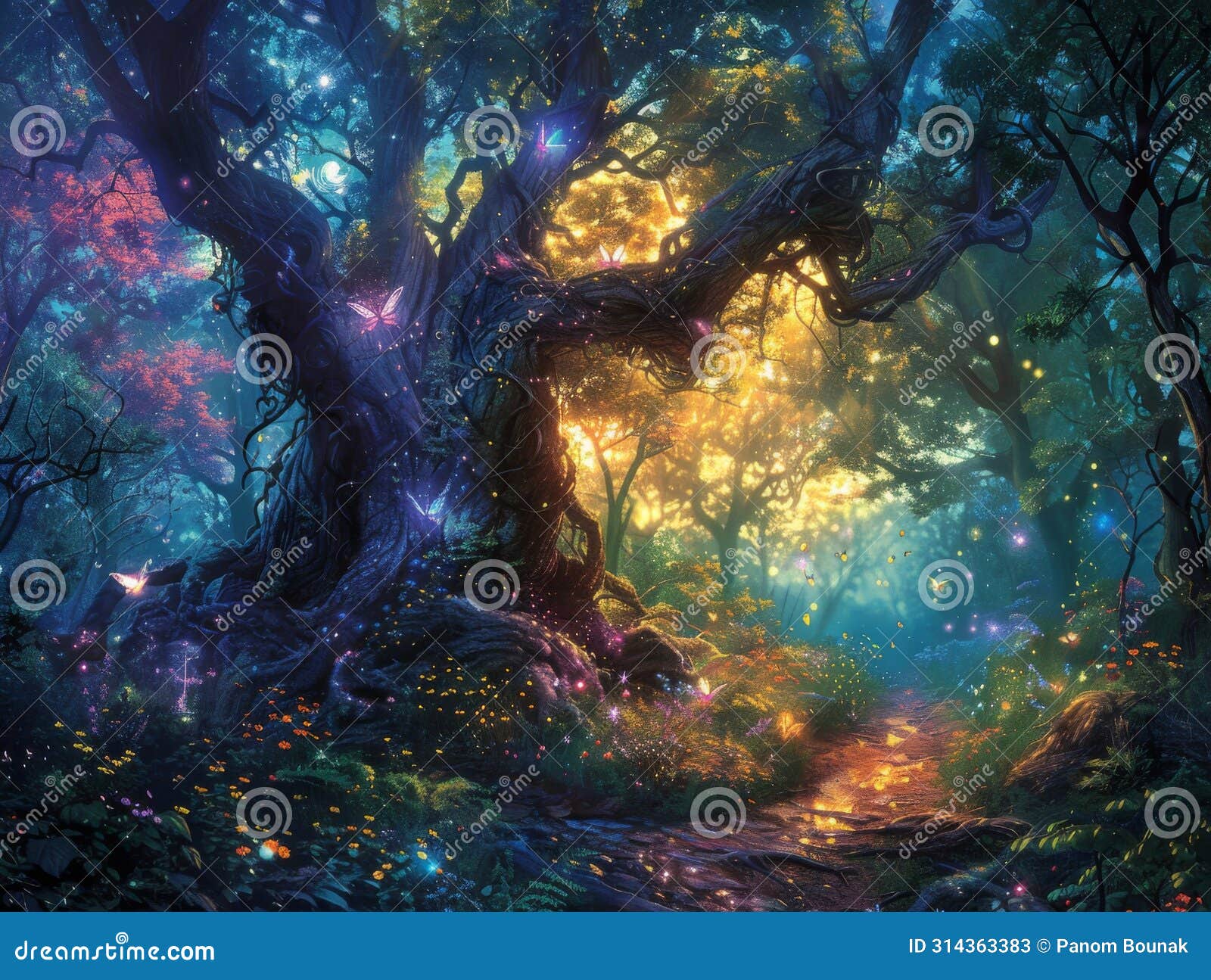 A Whimsical Vivid Forest Filled with Mythical Creatures and Magical ...