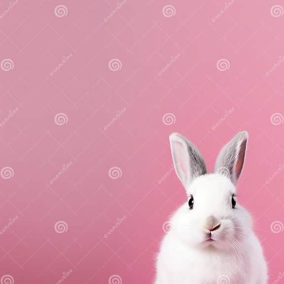 Whimsical White Rabbit on Pink Background. Easter Concept. Generative ...