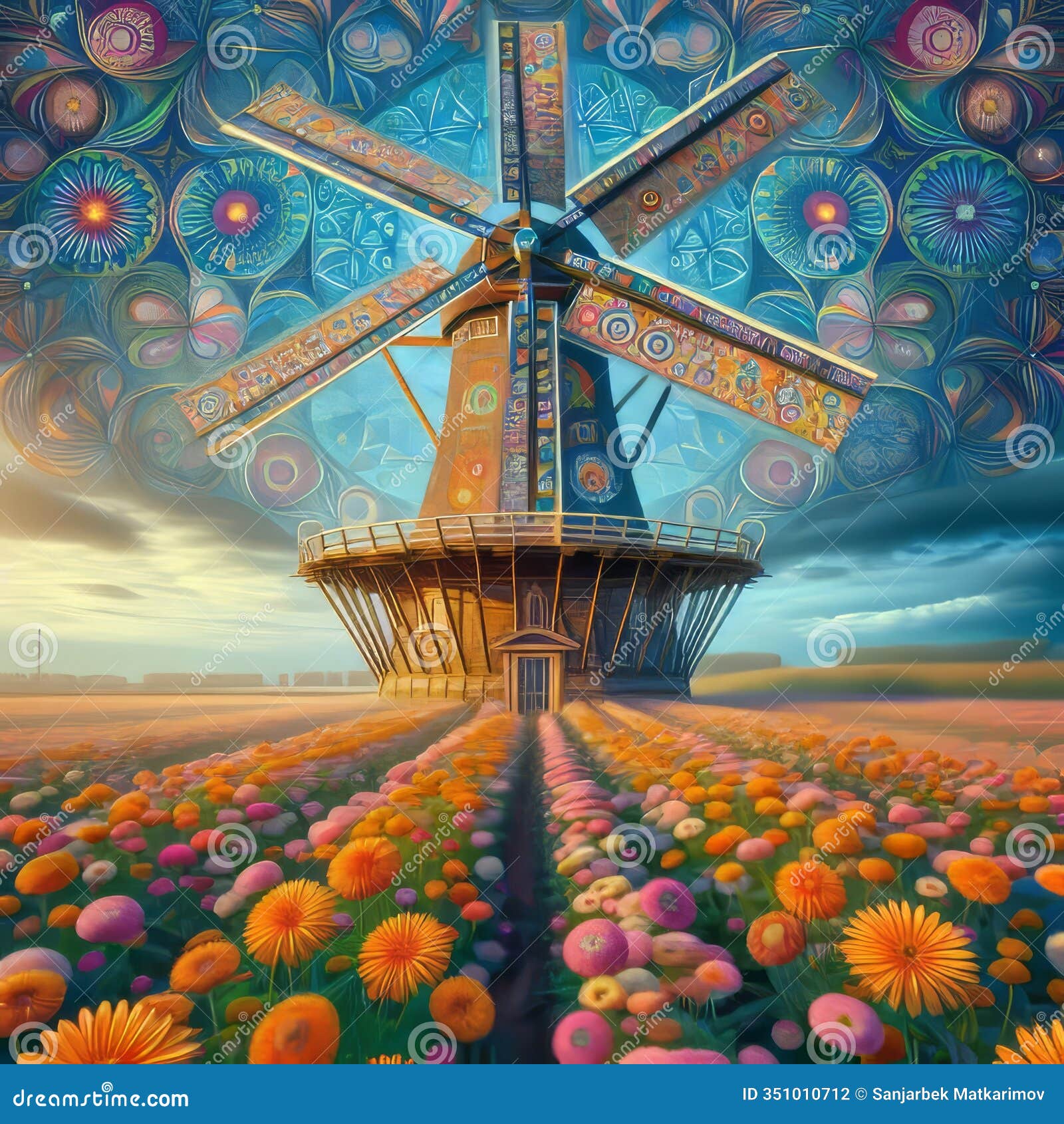 A Whimsical Windmill Stands Tall On A Floating Island, Merging Cartoon ...