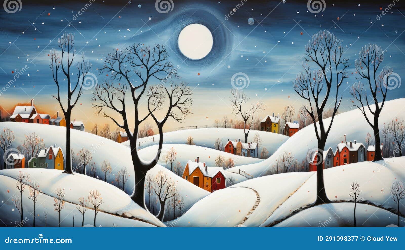 Whimsical winter landscape stock illustration. Illustration of mountain - 291098377