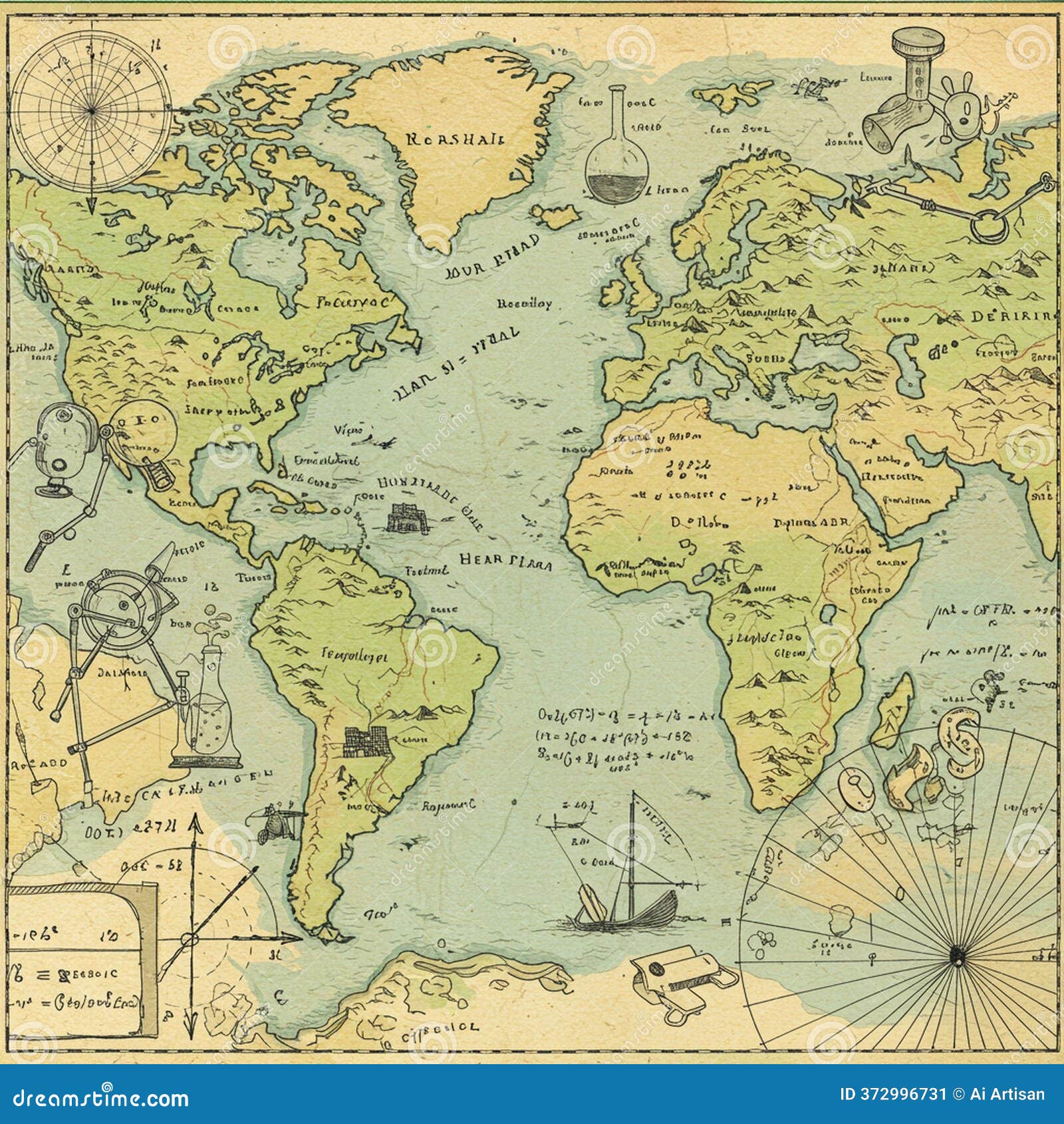 World Map With Altered Country Names And Fictional Oceans. Landmasses ...