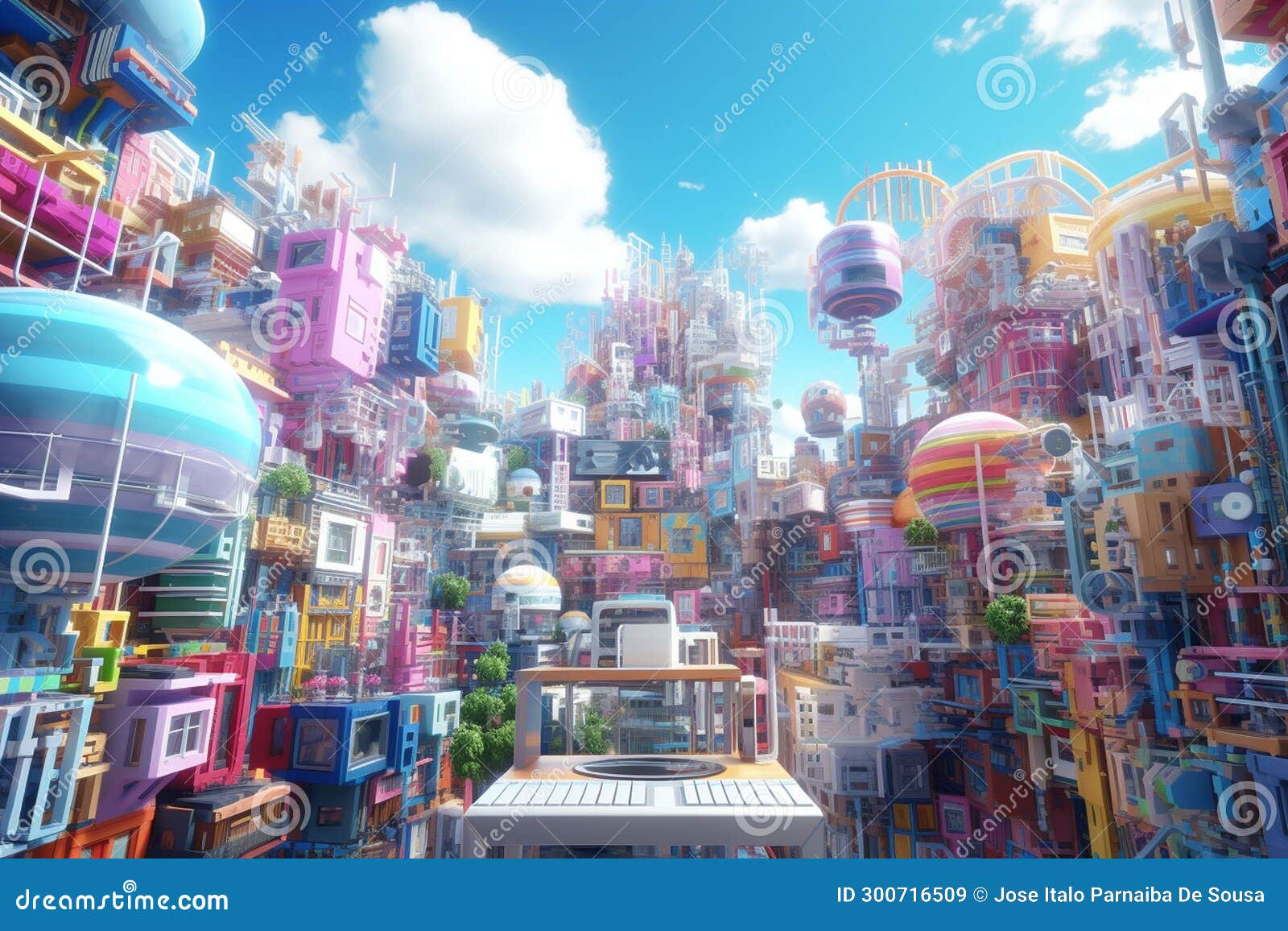 Whimsically Transformed Cityscape with Buildings Stock Image - Image of ...