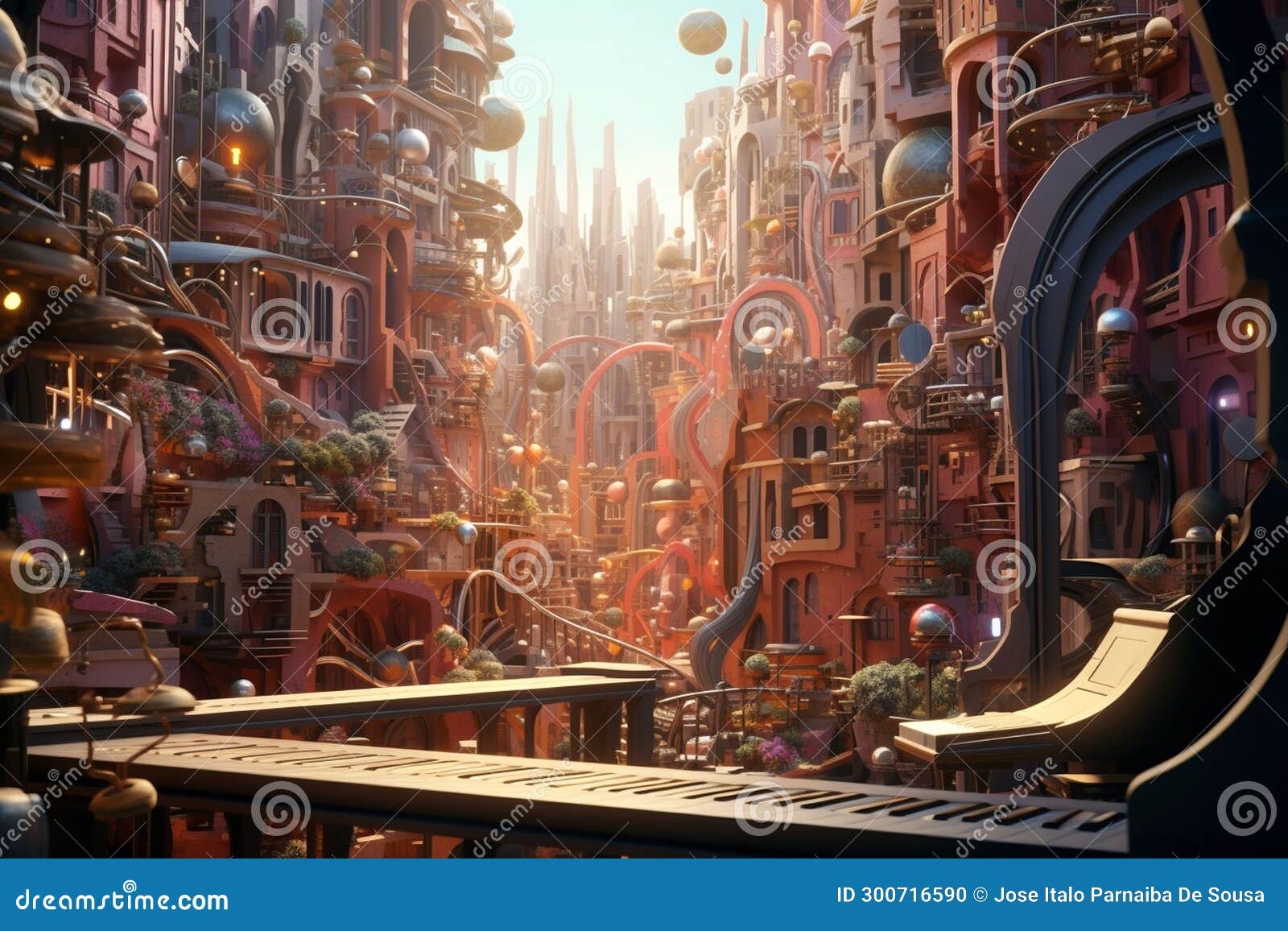 Whimsically Transformed Cityscape with Buildings Stock Photo - Image of ...