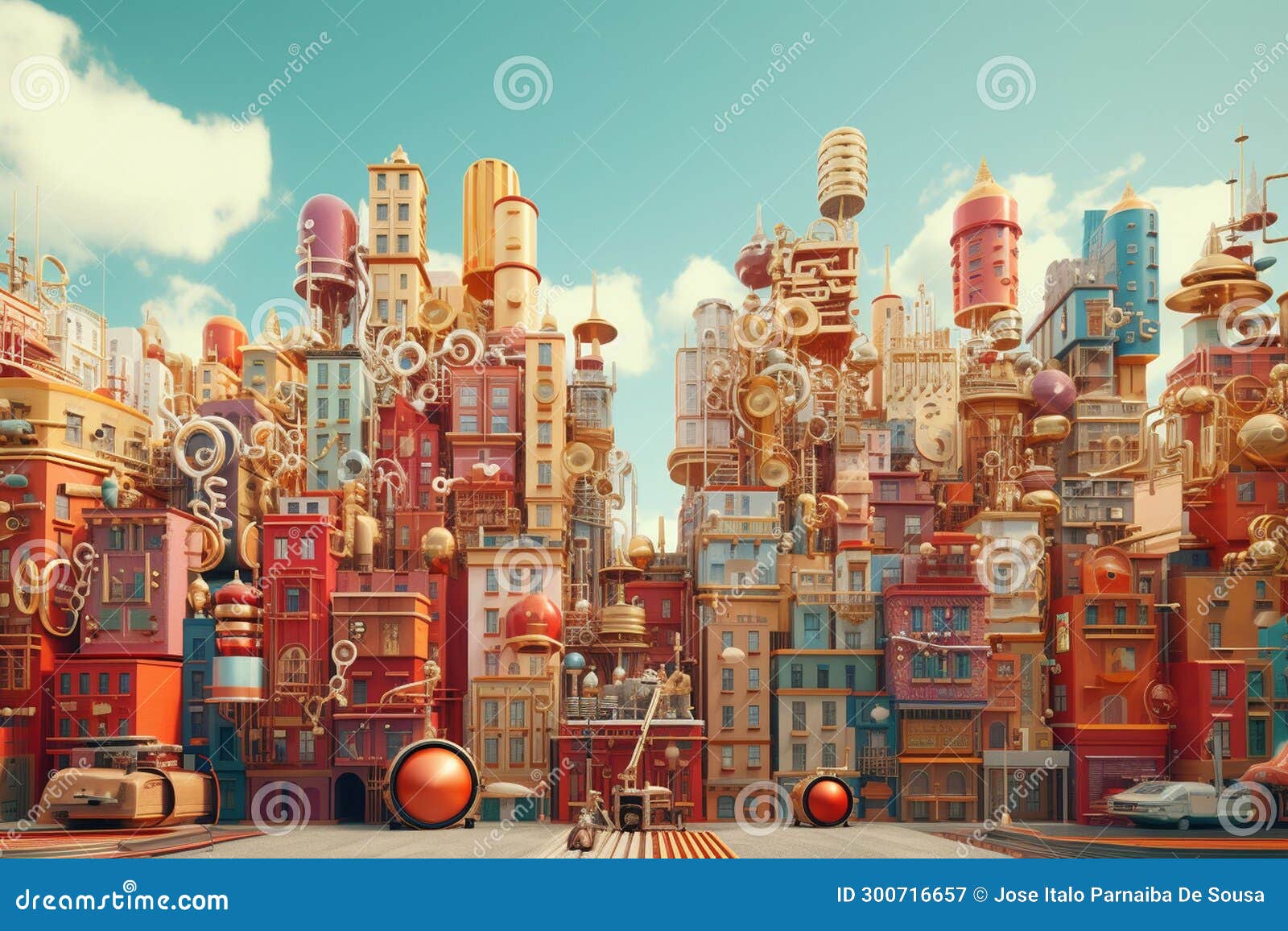 Whimsically Transformed Cityscape with Buildings Stock Image - Image of ...