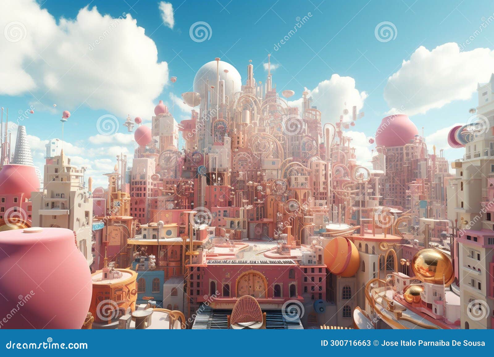 Whimsically Transformed Cityscape with Buildings Stock Image - Image of ...