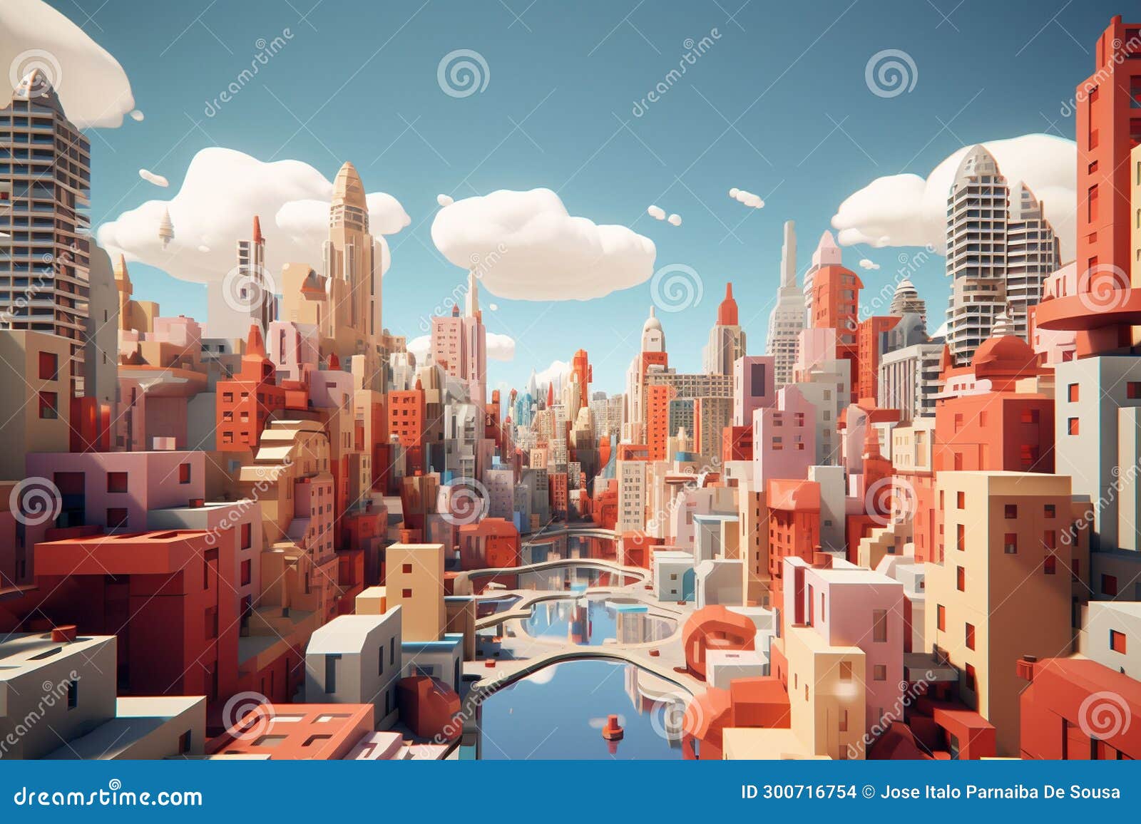 Whimsically Transformed Cityscape with Buildings Stock Photo - Image of ...