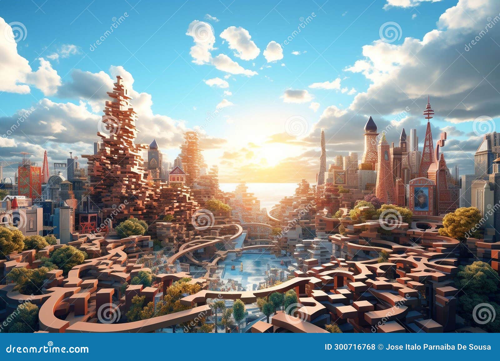 Whimsically Transformed Cityscape with Buildings Stock Photo - Image of ...