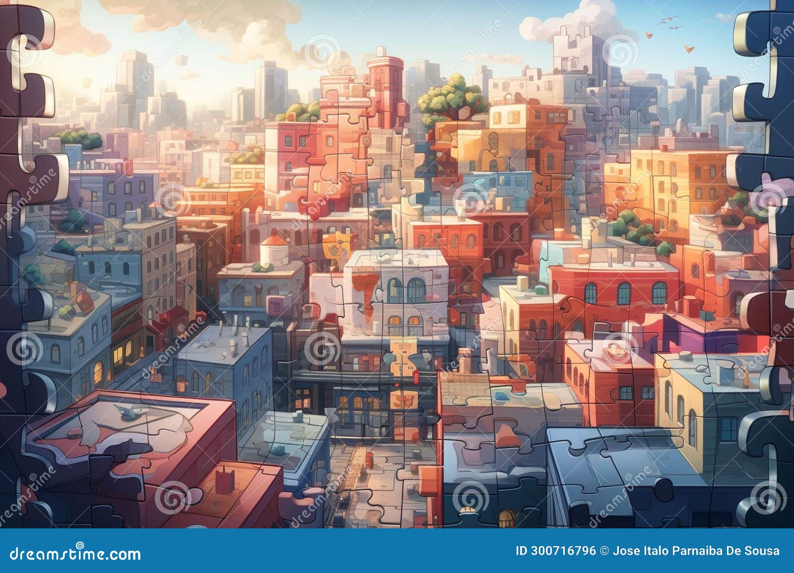 Whimsically Transformed Cityscape with Buildings Stock Photo - Image of ...