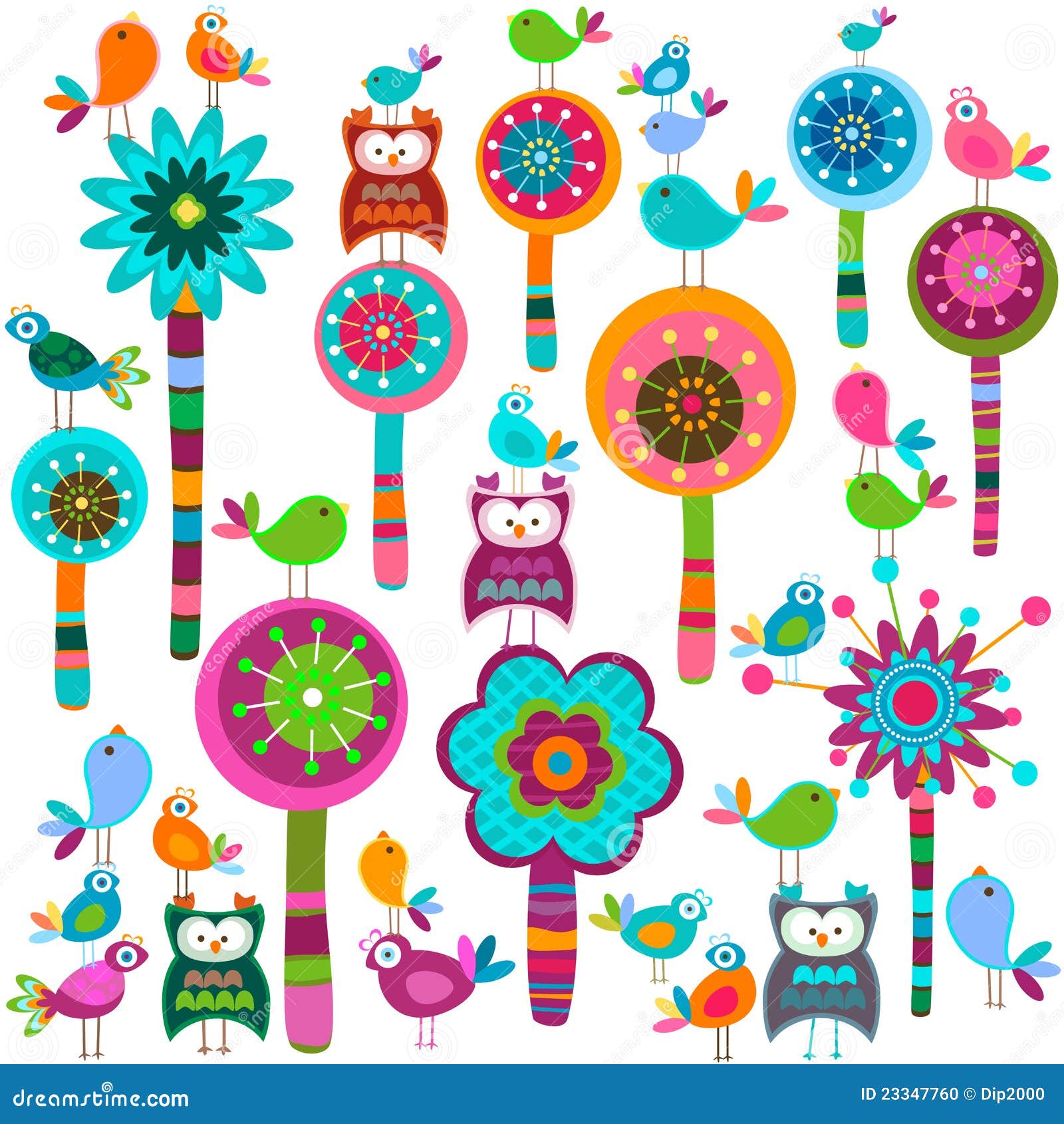 Whimsy flowers stock vector. Illustration of retro, decorative - 23347760