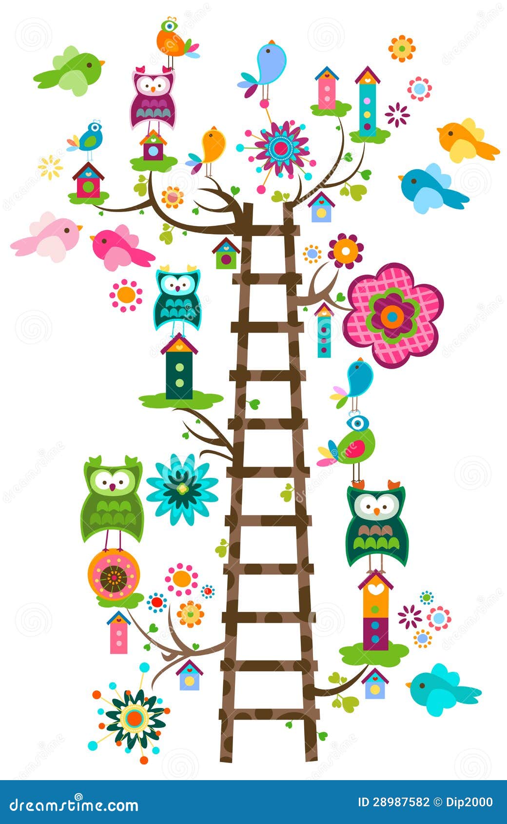 Whimsy Spring Background With Tree, Mushrooms And Butterflies Vector ...