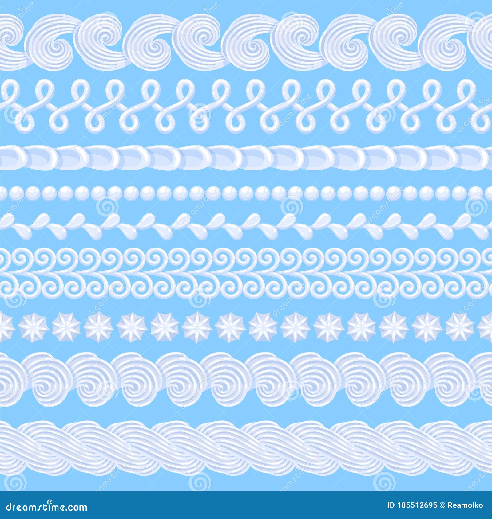 Whipped Buttercream Cake Borders Set. Vector Seamless Pattern. Stock ...