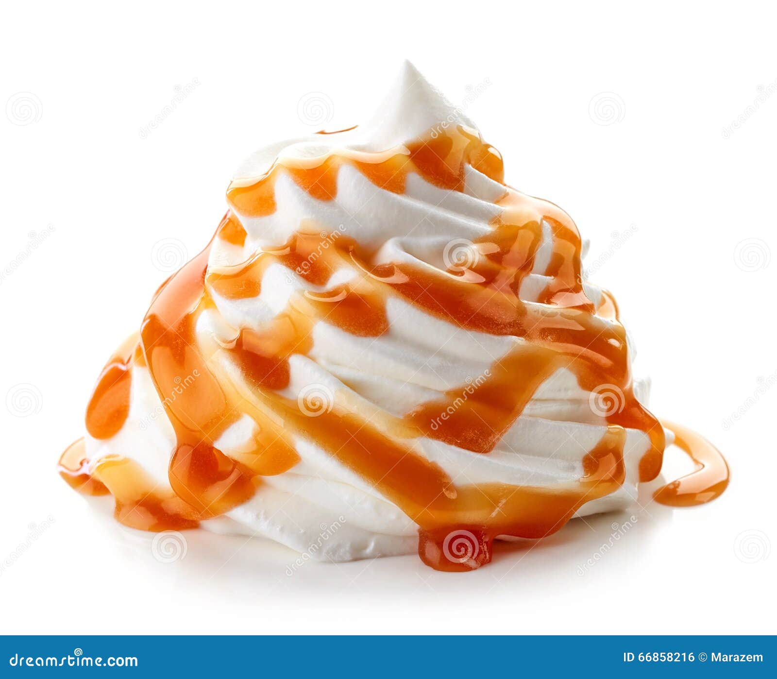 Whipped Cream with Caramel Sauce on White Background Stock Photo ...