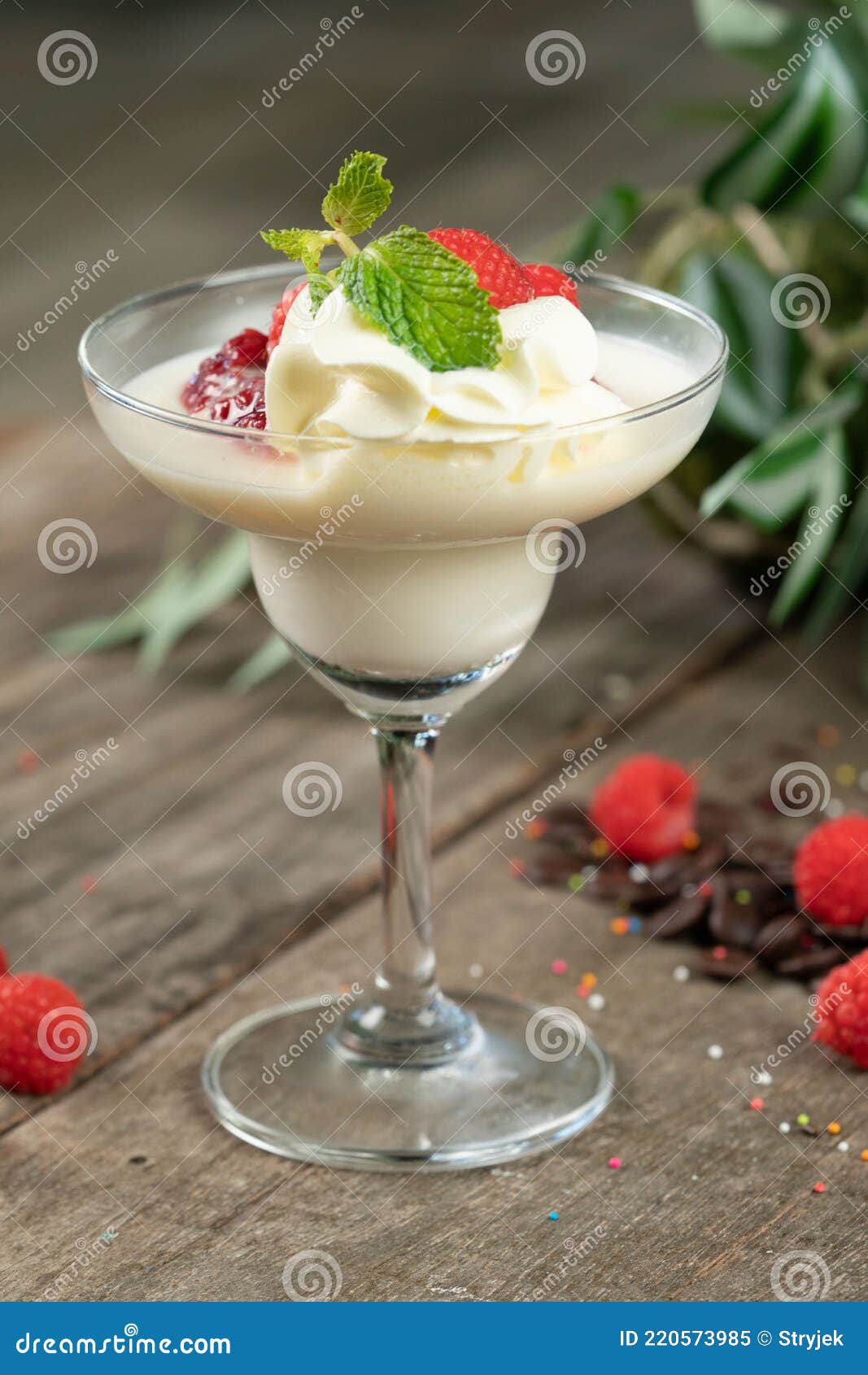 Whipped Cream, Milk, Raspberry, Vanilla and Raspberry Sauce Stock Image ...