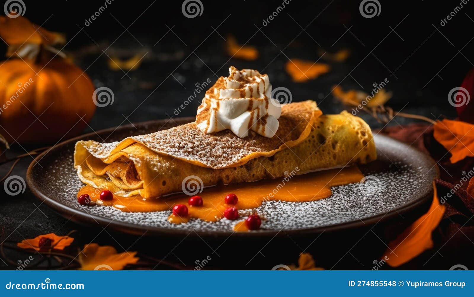 Whipped Cream Pumpkin Pancake, Berry Indulgence Delight Generated by AI ...