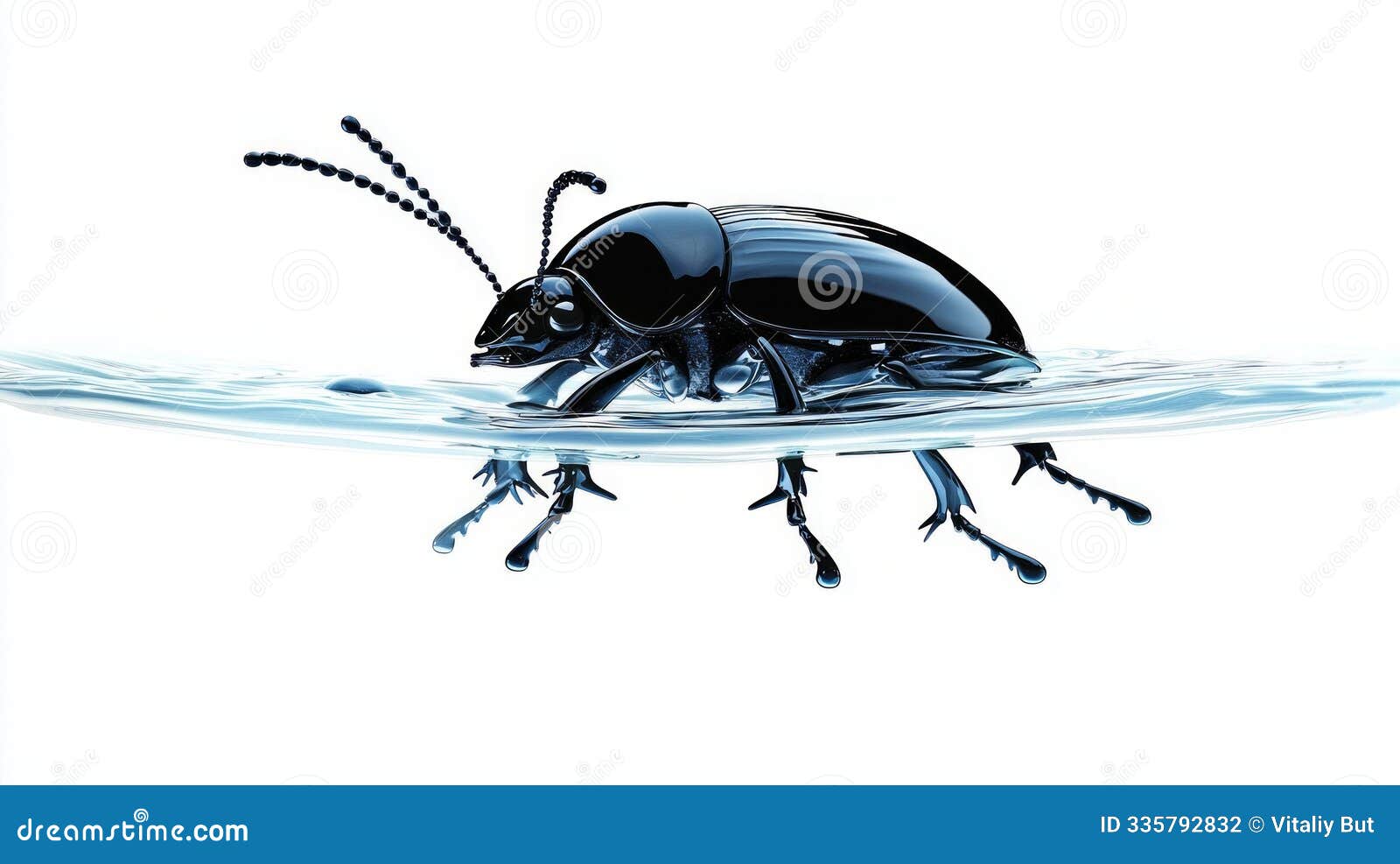 Whirligig Beetle Floats Effortlessly on a Thin Layer of Water, Its ...