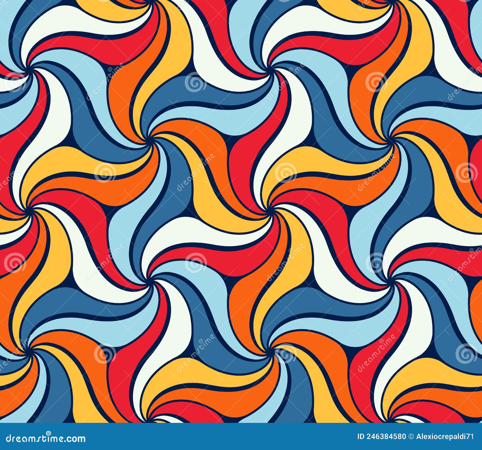 Multicolored Whirlpool Concentric Waves Seamless Pattern. Vector ...