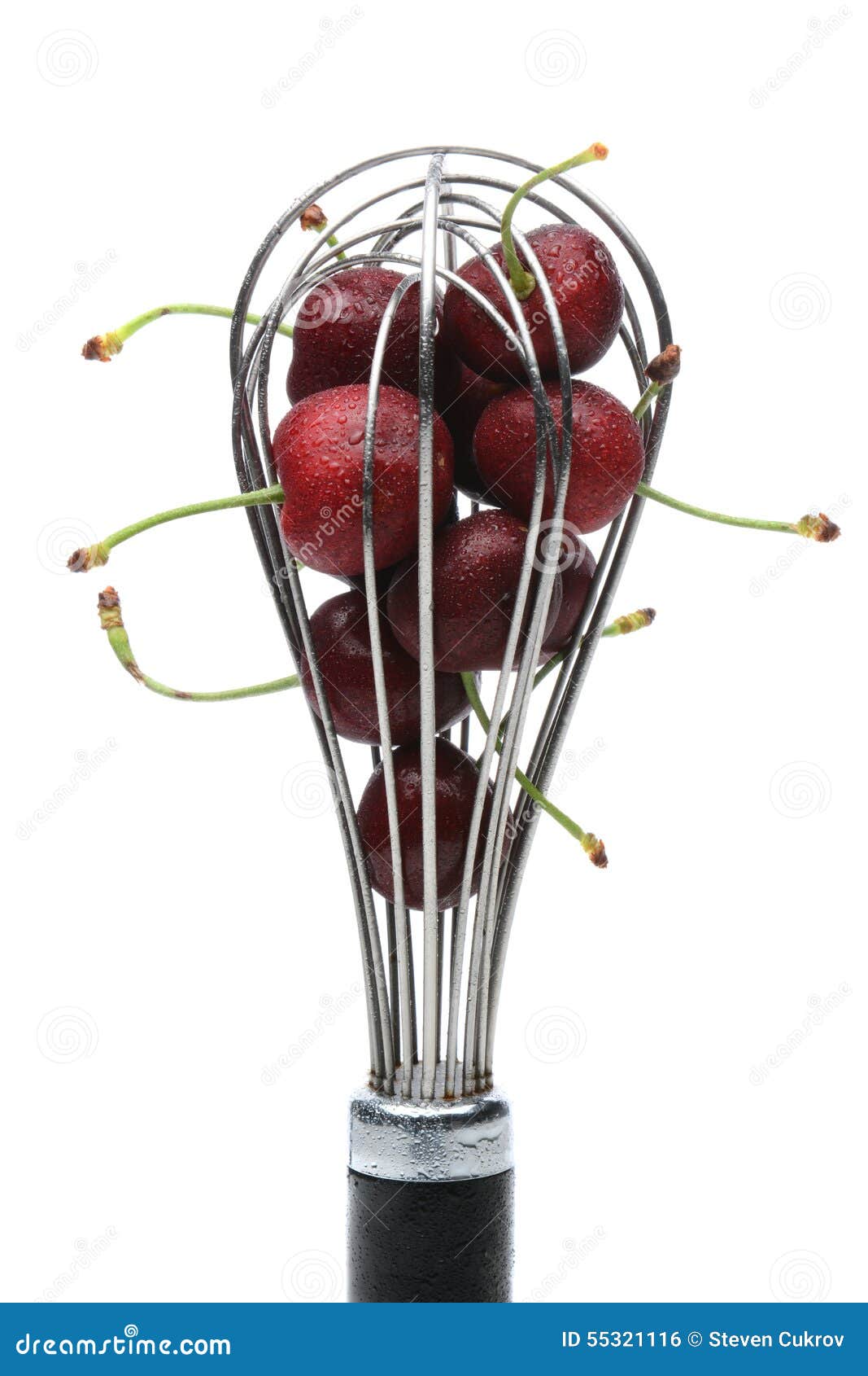Whisk Full of Ripe Cherries Stock Photo - Image of metal, black: 55321116