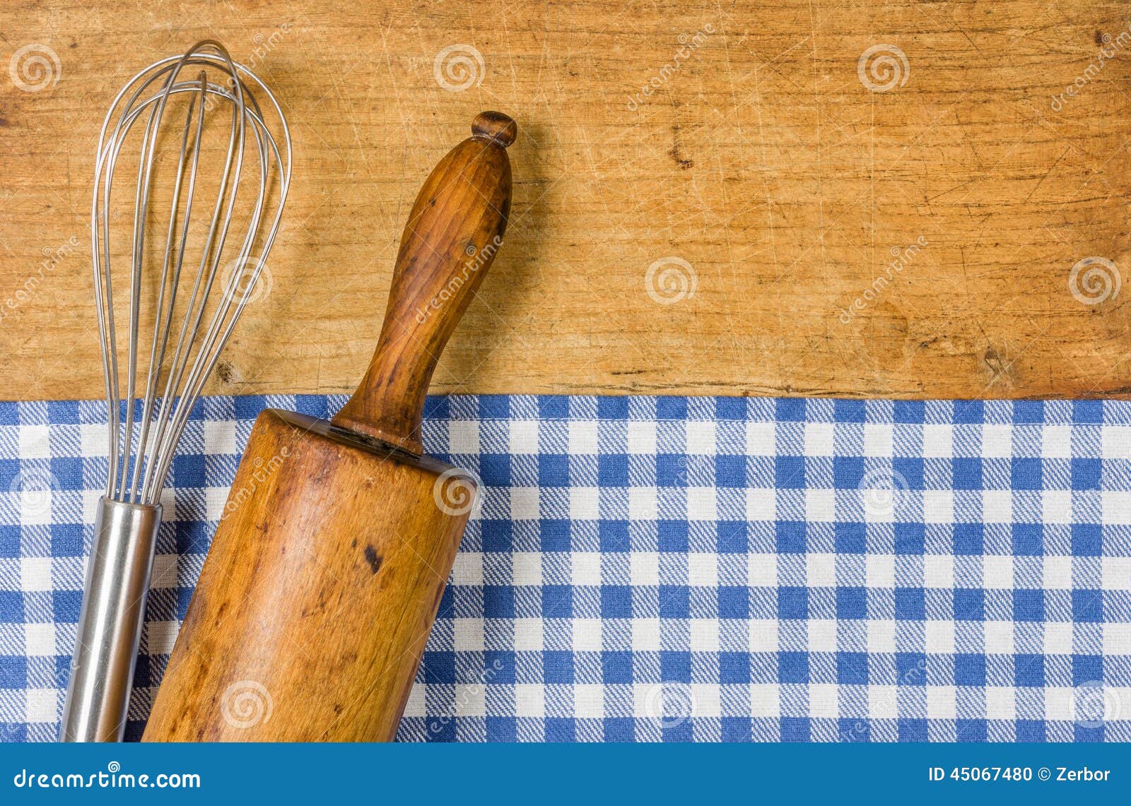 Whisk and Rolling Pin on a Wooden Background Stock Photo - Image of ...