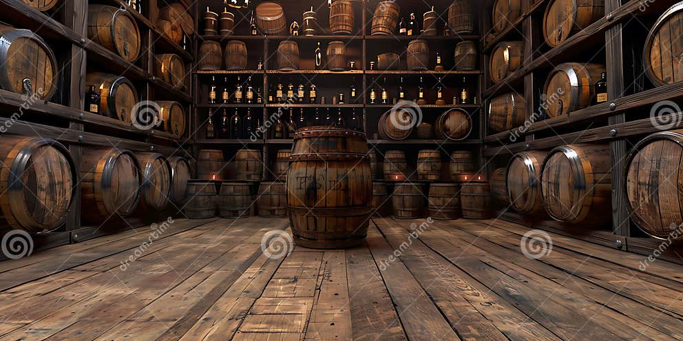 Whiskey Barrels in Store Background - Ai Generated Stock Illustration ...