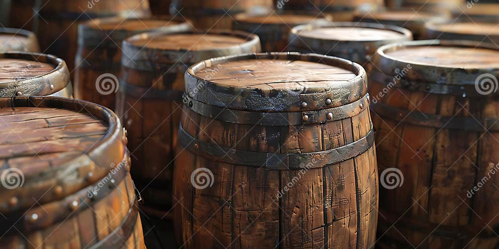 Whiskey Barrels in Store Background - Ai Generated Stock Illustration ...