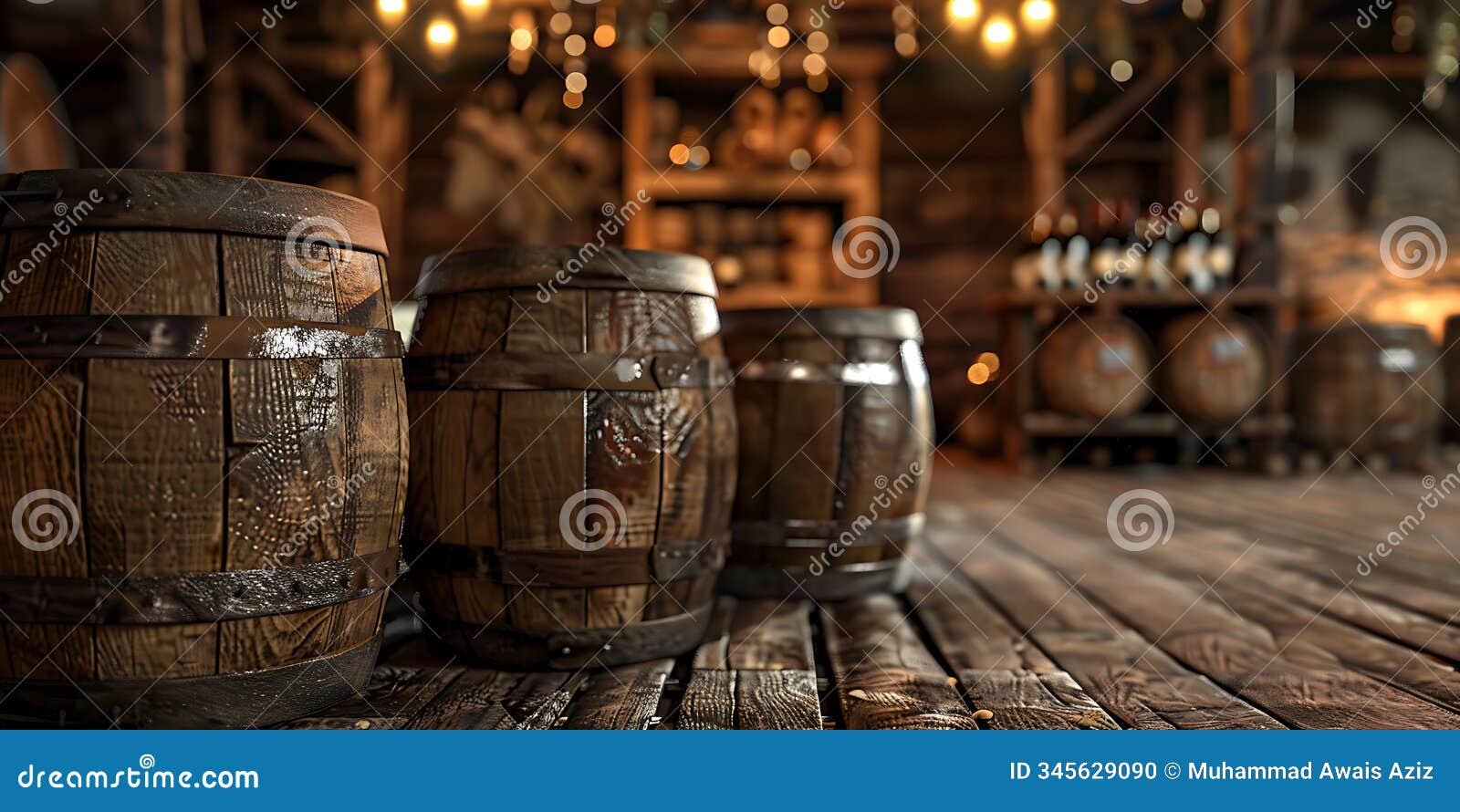 Whiskey Barrels in Store Background - Ai Generated Stock Illustration ...
