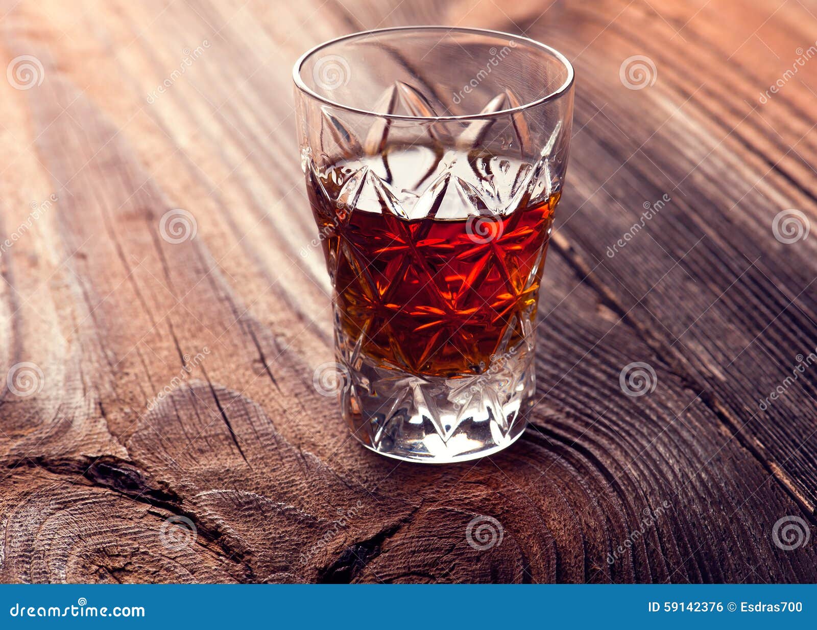 Whiskey, Bourbon, Brandy, or Cognac on Log Table Stock Photo - Image of ...