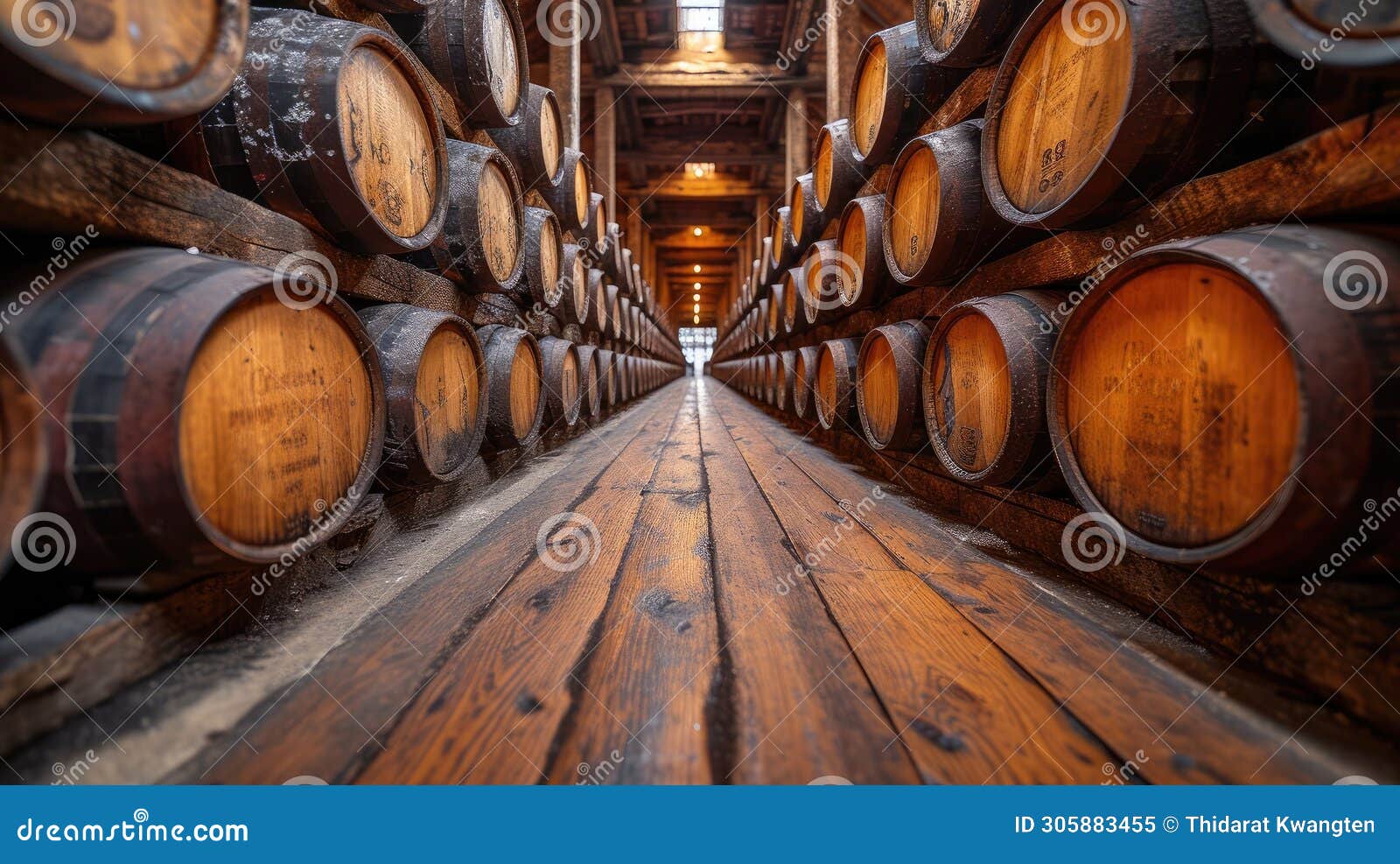 Whiskey Bourbon Scotch Wine Barrels in an Aging Facility Stock ...