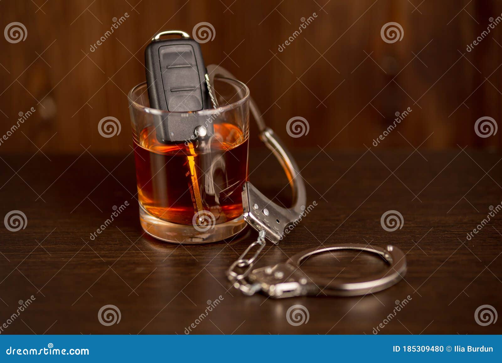 Whiskey with Car Keys and Handcuffs. Concept for Drinking and Driving ...