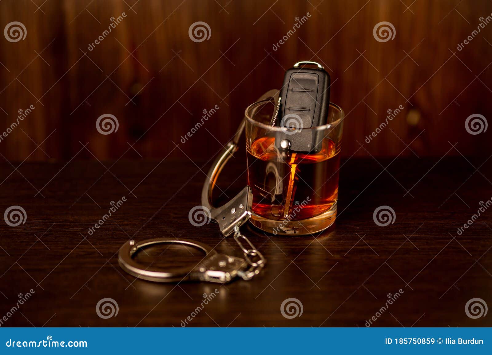 Whiskey with Car Keys and Handcuffs. Concept for Drinking and Driving ...
