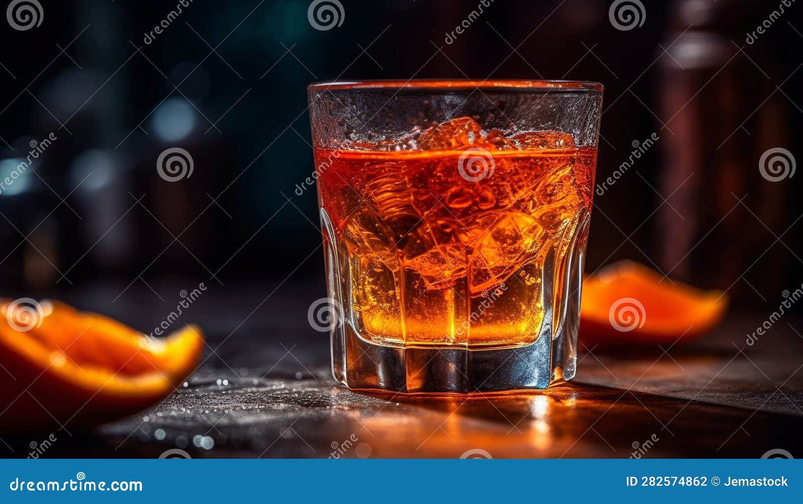 Whiskey Cocktail on Bar Table, Ice Drop in Drinking Glass Generated by ...