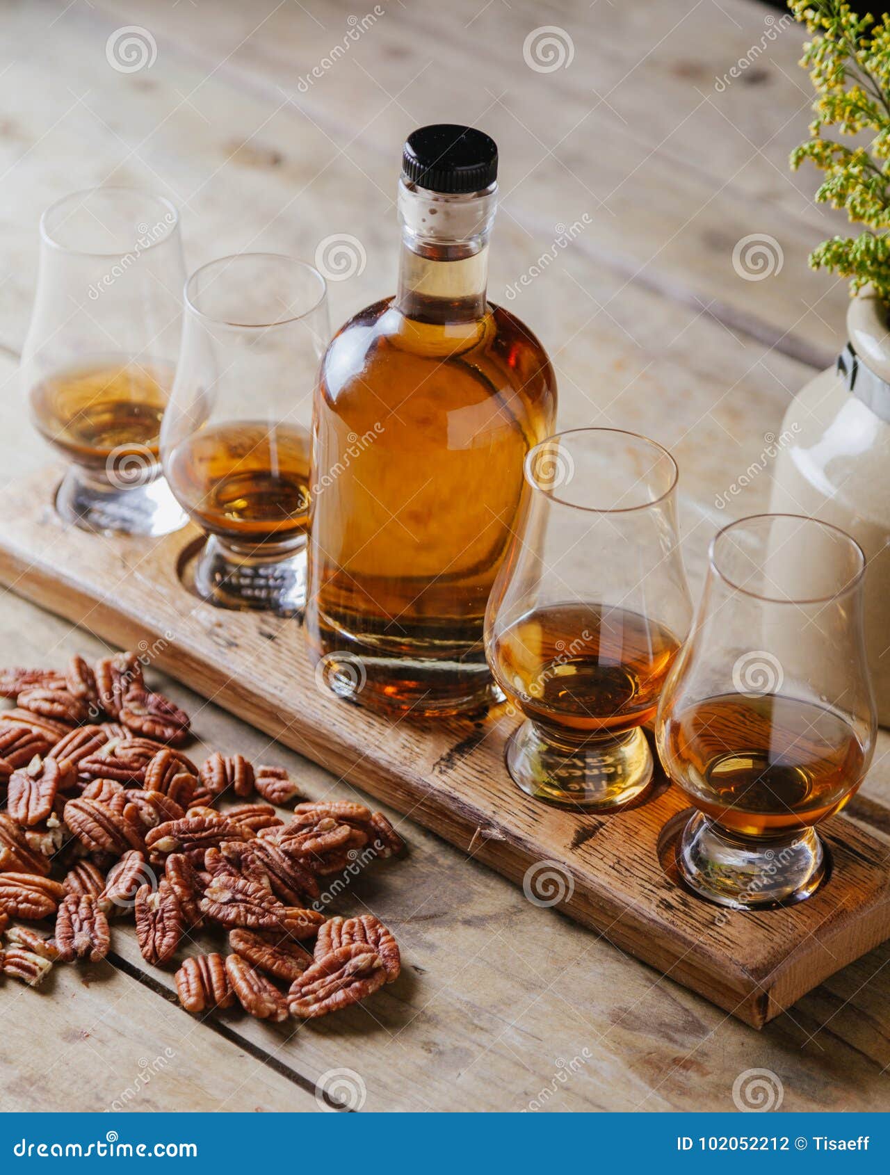 Whiskey Flight on Rustic Background Stock Photo - Image of beverage ...