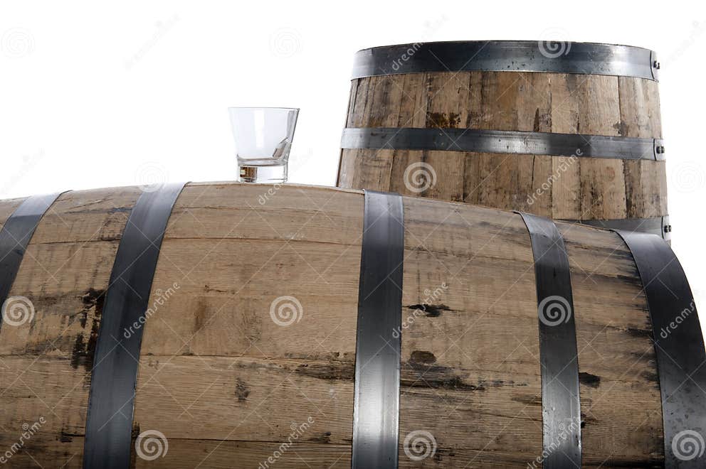 Whiskey glass and barrels stock photo. Image of fermenting - 18520478