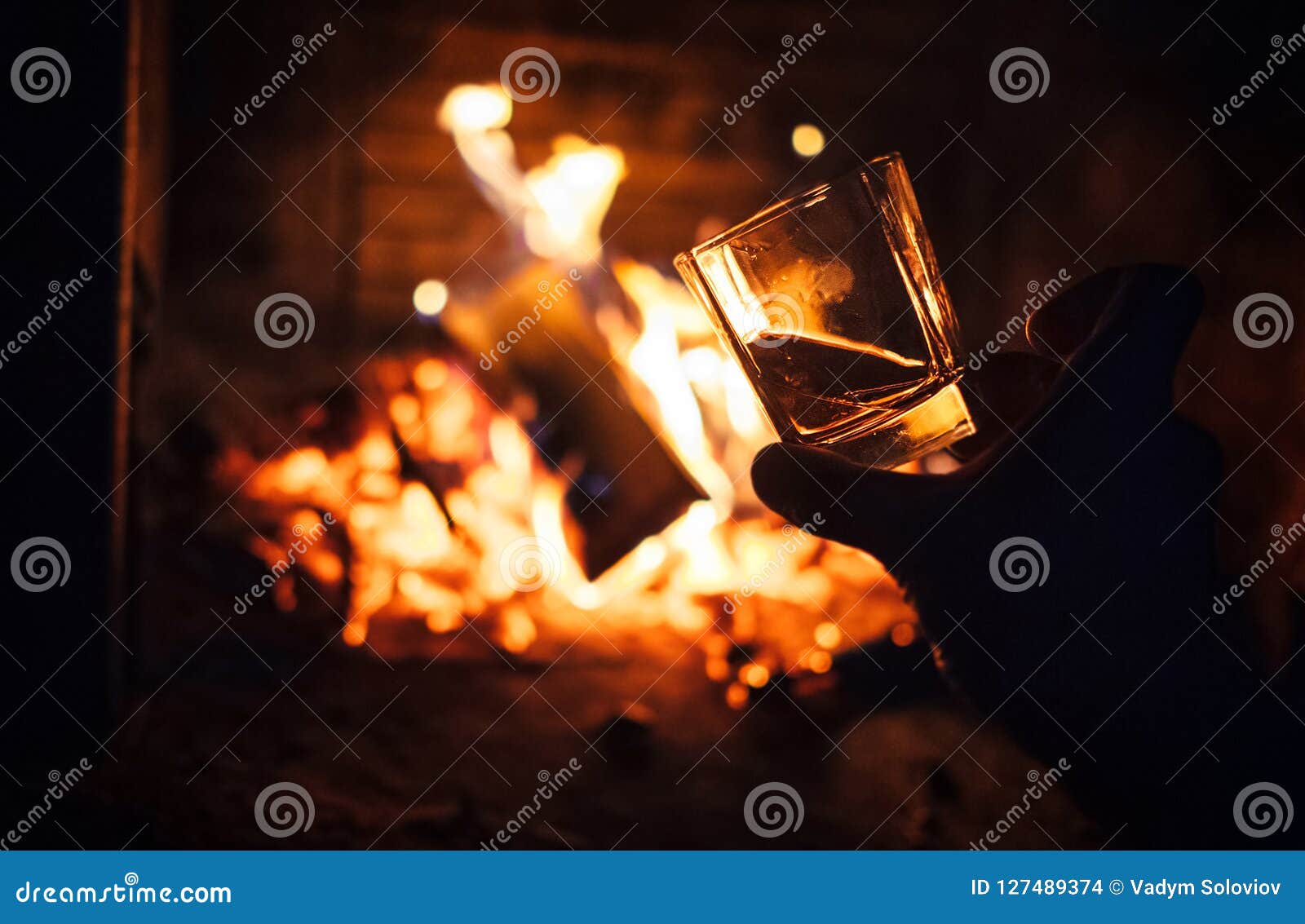 Whiskey Glass with Bonfire Background Stock Photo - Image of home ...