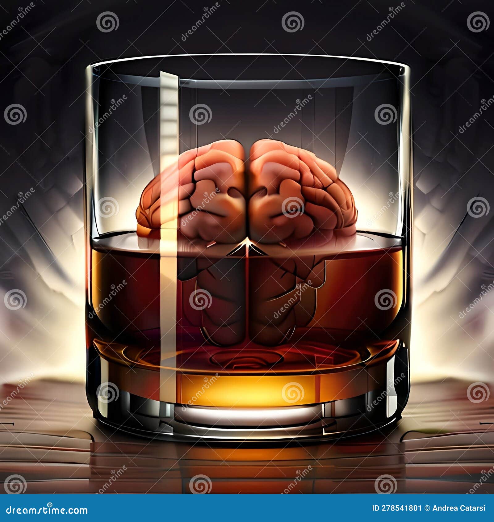 Whiskey Glass with Brain Inside Stock Illustration - Illustration of ...