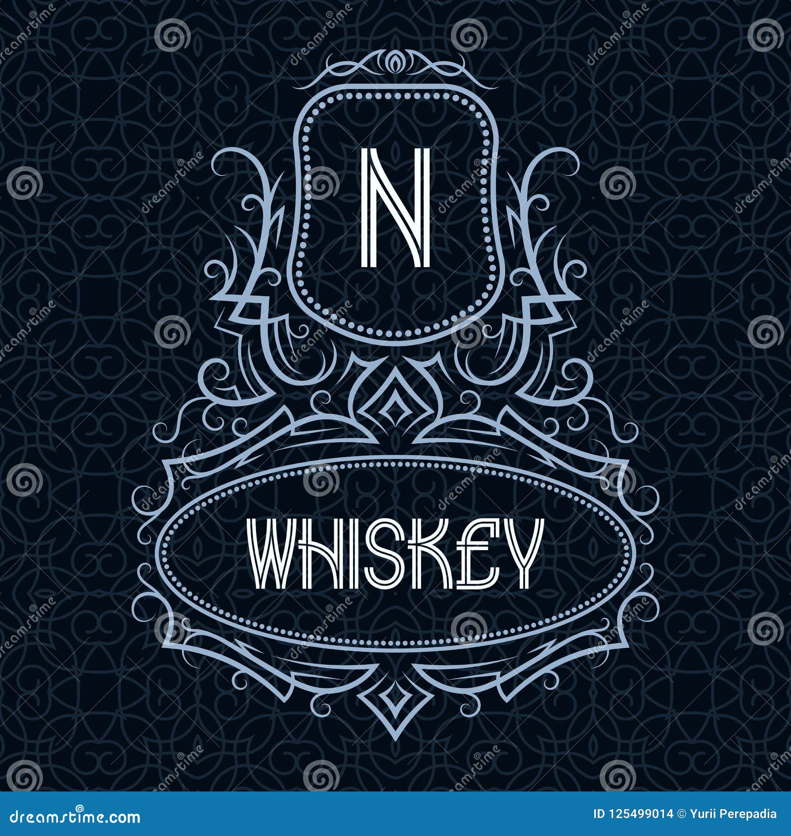 Whiskey Label Design Template. Patterned Vintage Monogram with Text on ...