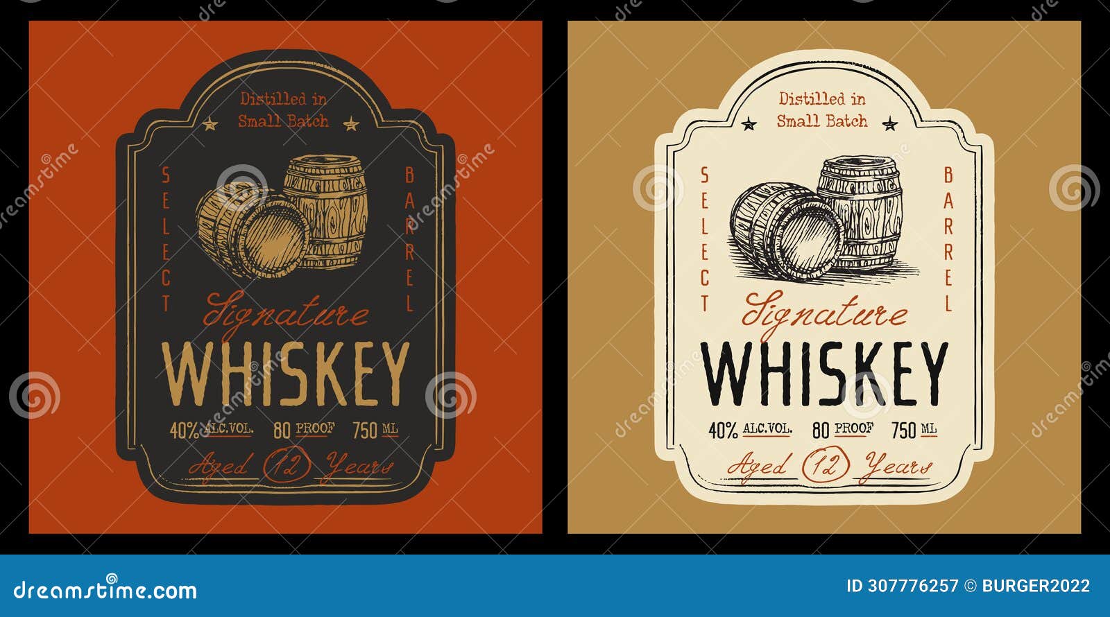Whiskey Label Design, Vintage Retro Style with Barrel Illustration ...