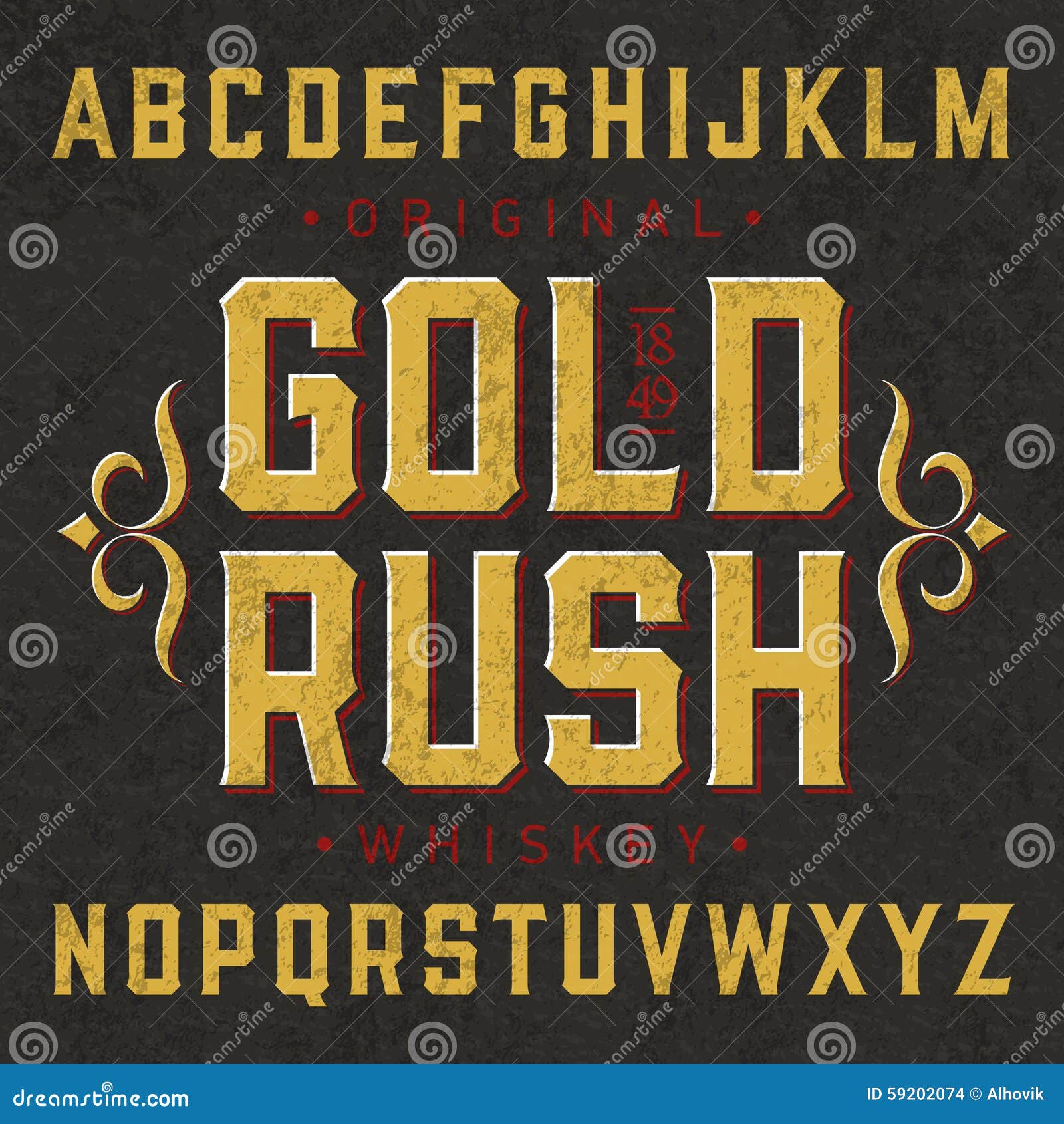 Whiskey Label Font With Sample Design Vector Illustration ... Whiskey Label Font With Sample Design Vector Illustration ...