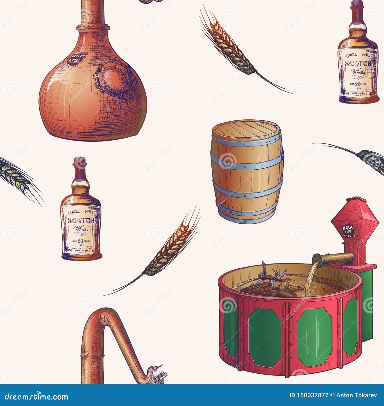 Whiskey Making Process from Grain To Bottle. Pieces of Equipment Stock ...