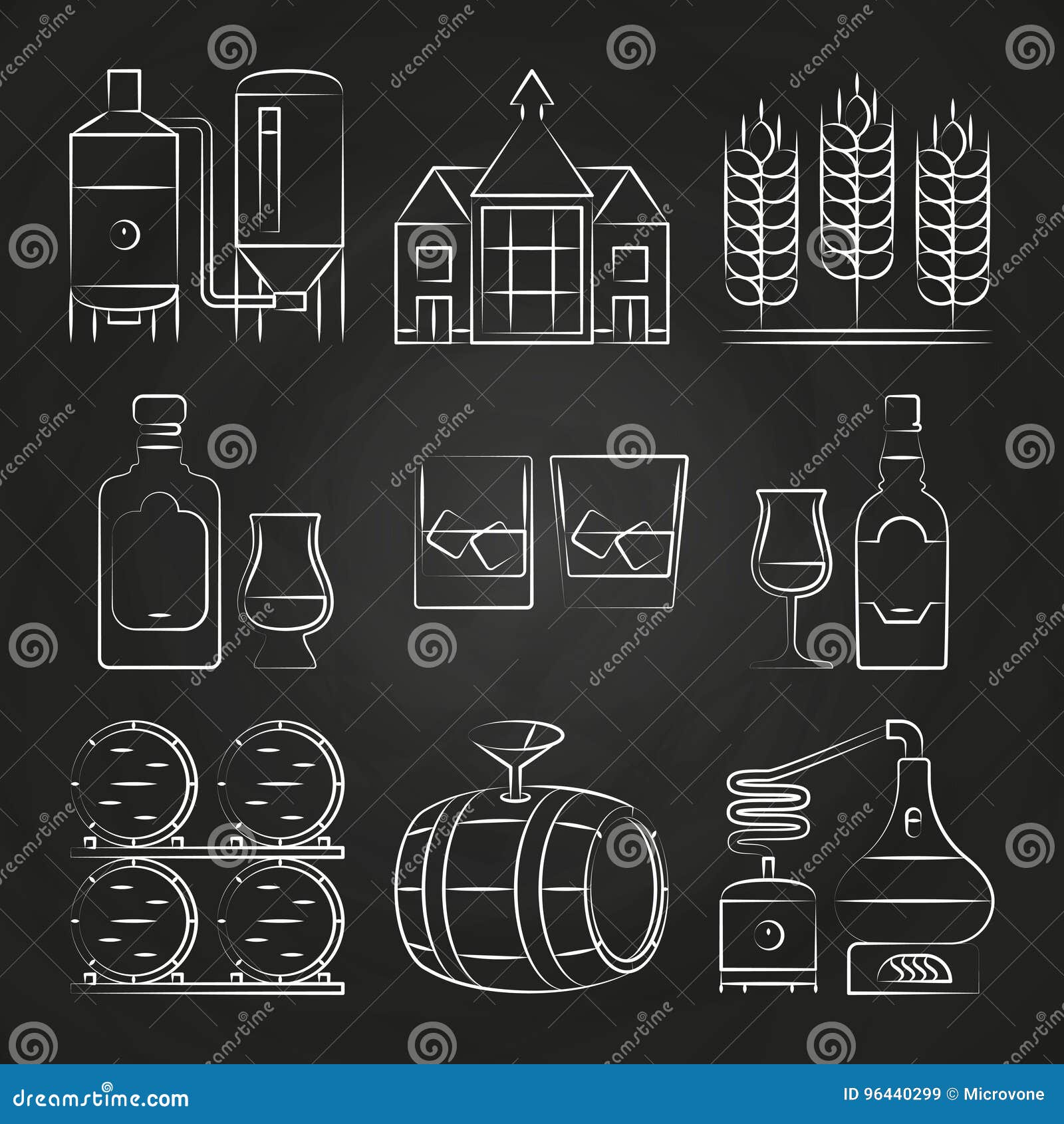 Whiskey Process and Icons on Chalkboard Stock Vector - Illustration of ...