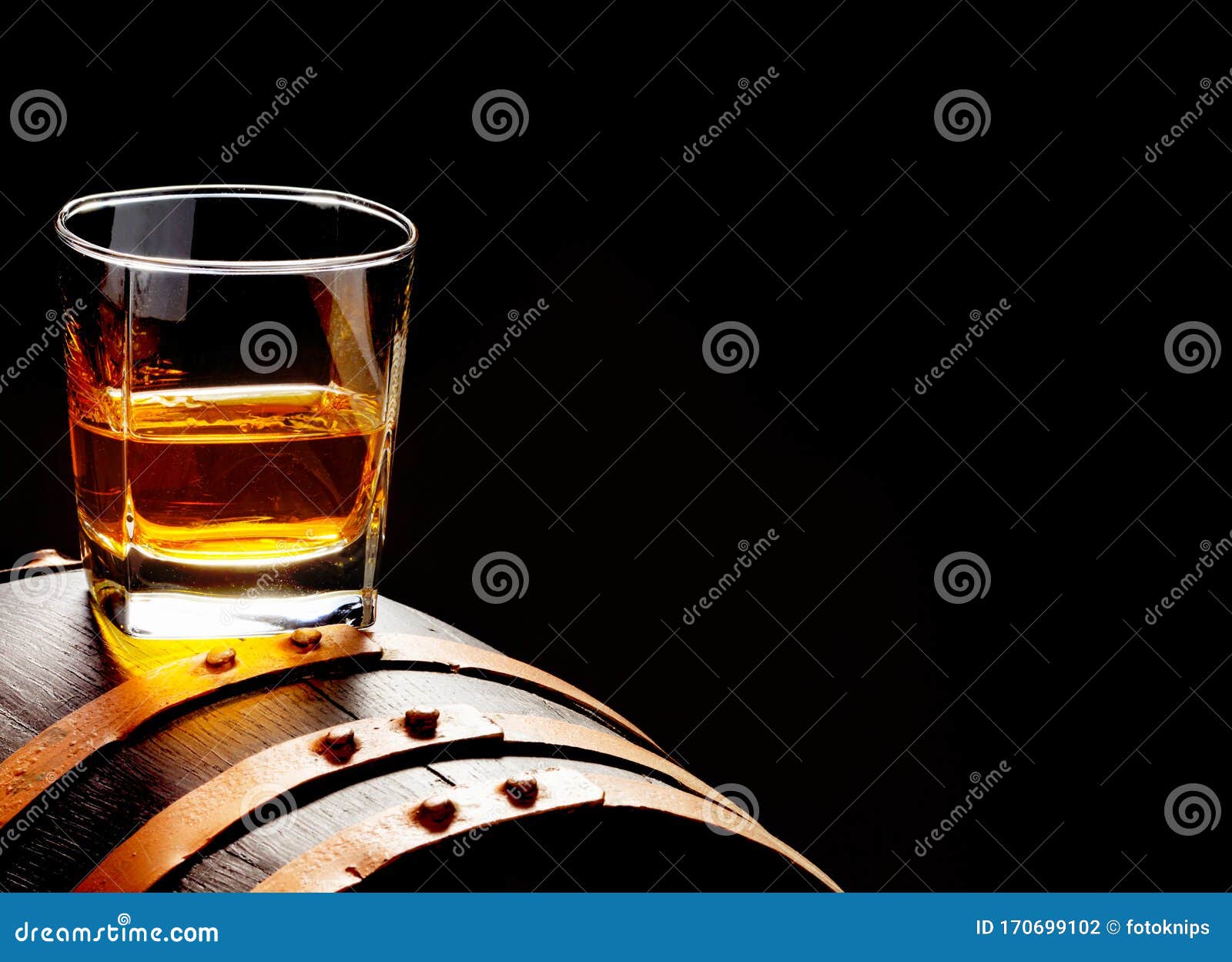 Whiskey Sample, Whiskey Glass Stands on a Barrel Stock Photo - Image of ...