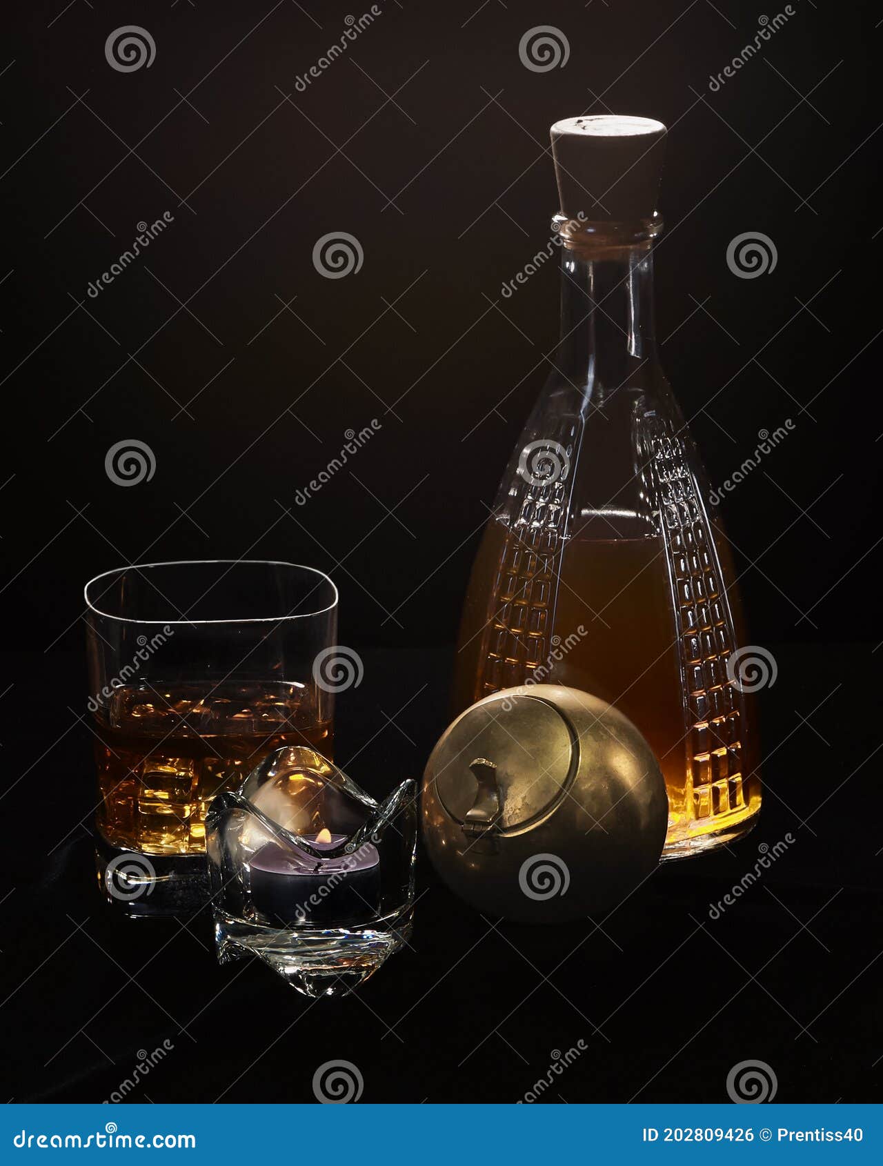 Whiskey Set on Dark Background Stock Photo - Image of burning, cubes ...