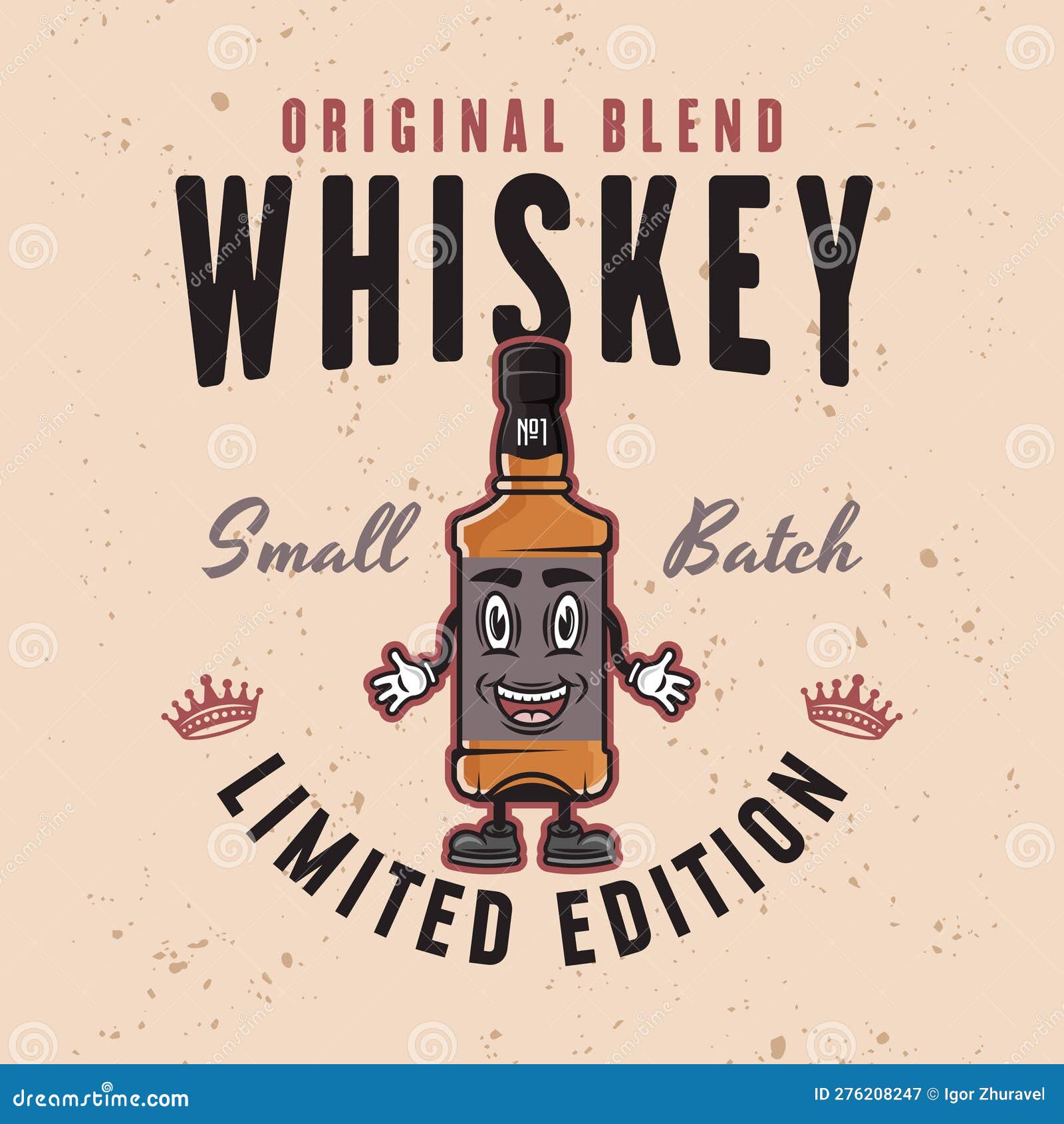 Whiskey Smiling Bottle Vector Colored Emblem, Badge, Label Or Logo On ...