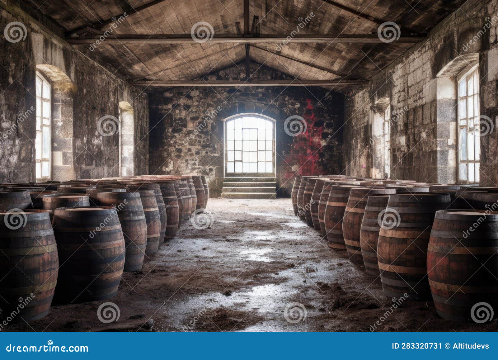 Whisky Casks Stacked In A Historic Stone Warehouse Stock Photo ...