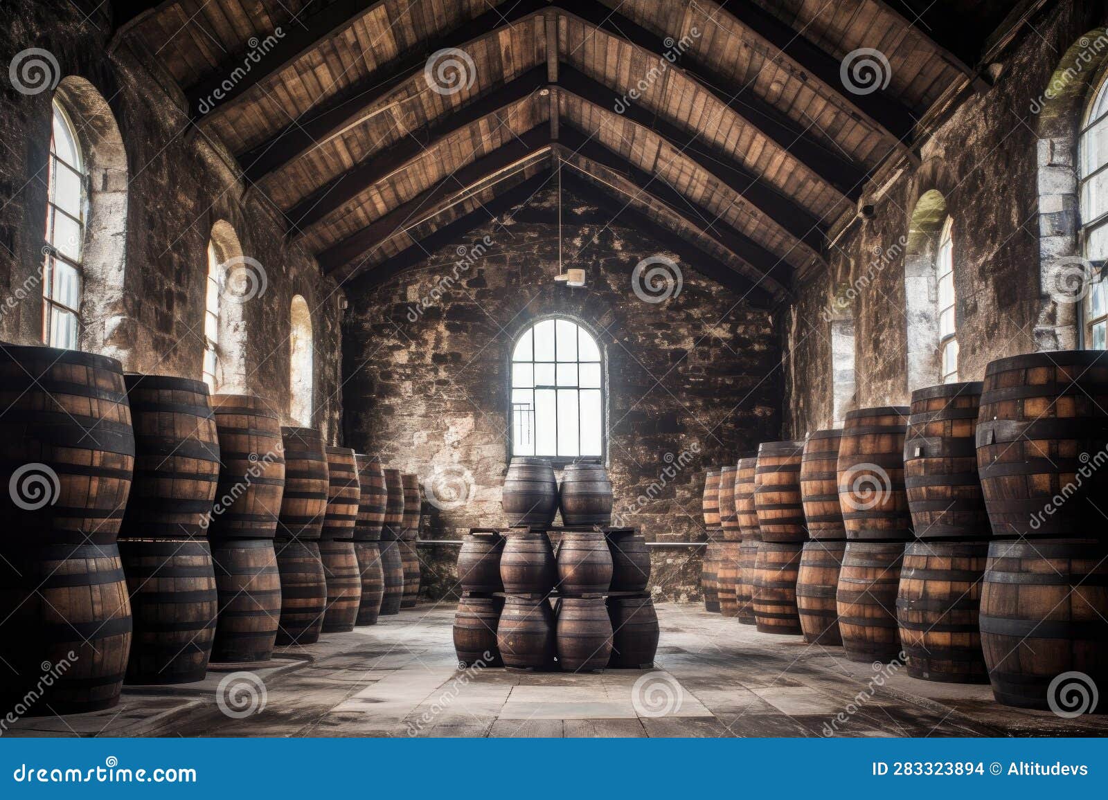 Whisky Casks Stacked in a Historic Stone Warehouse Stock Photo - Image ...